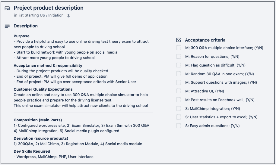 Project Product Description PRINCE2 Wiki Project Product Description PRINCE2 Wiki